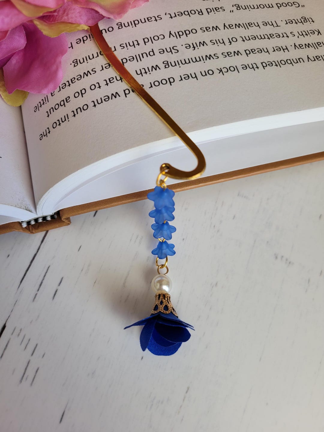 Metal Bookmarks | Azalea Flower Bookmark | Satin and Pearl Flower Charm ...