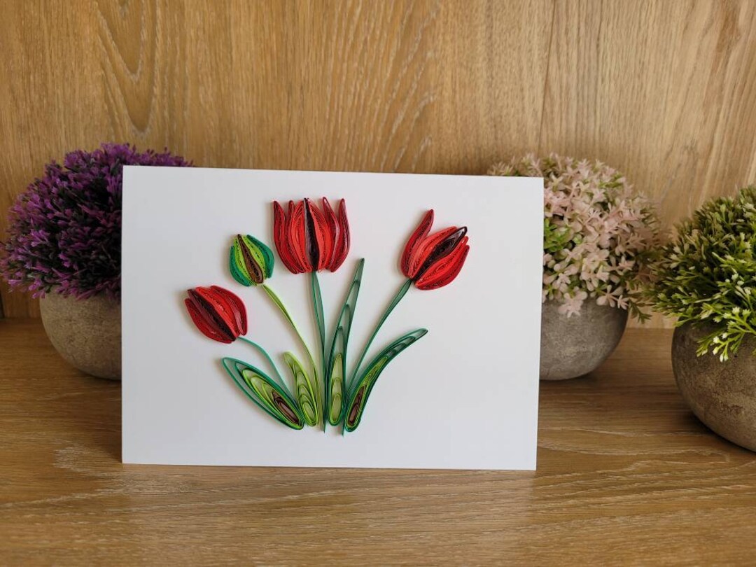 Quilled Tulips Floral Card Paper Craft Quilling Blank Inside - Etsy