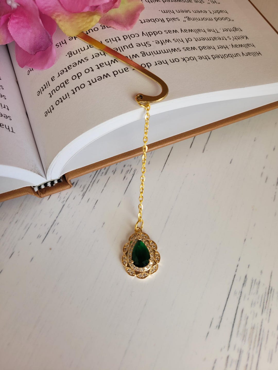 Metal Bookmarks | Book Jewelry | Large Tear Drop Pendant | Gold Hook ...