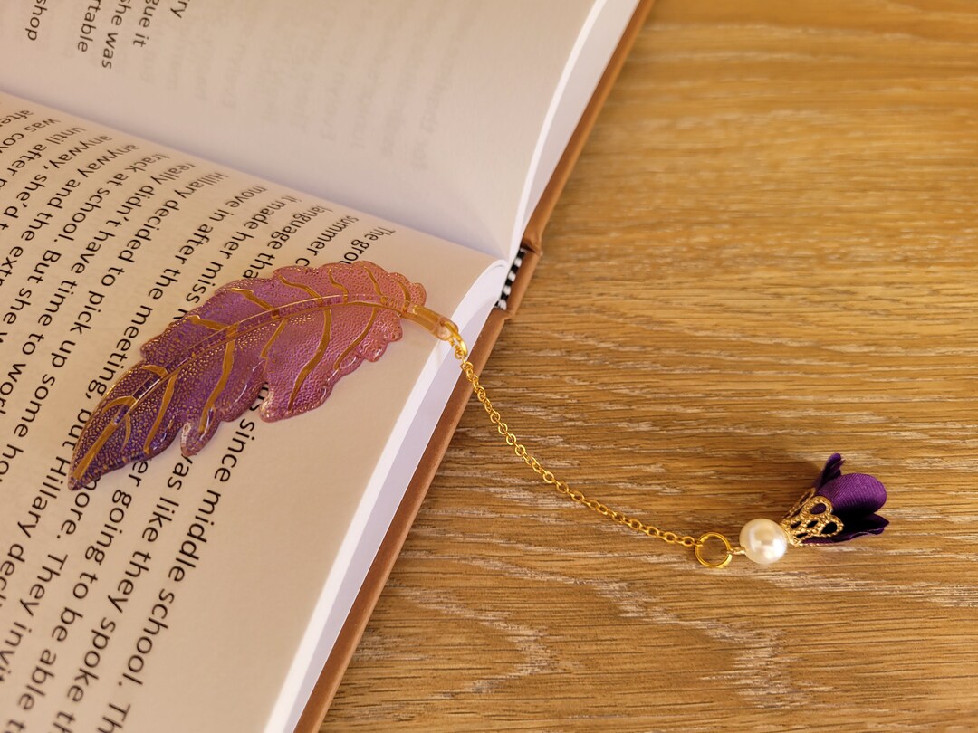 Acrylic Leaf Bookmark Satin and Pearl Charm Book Lover Gift Unique ...