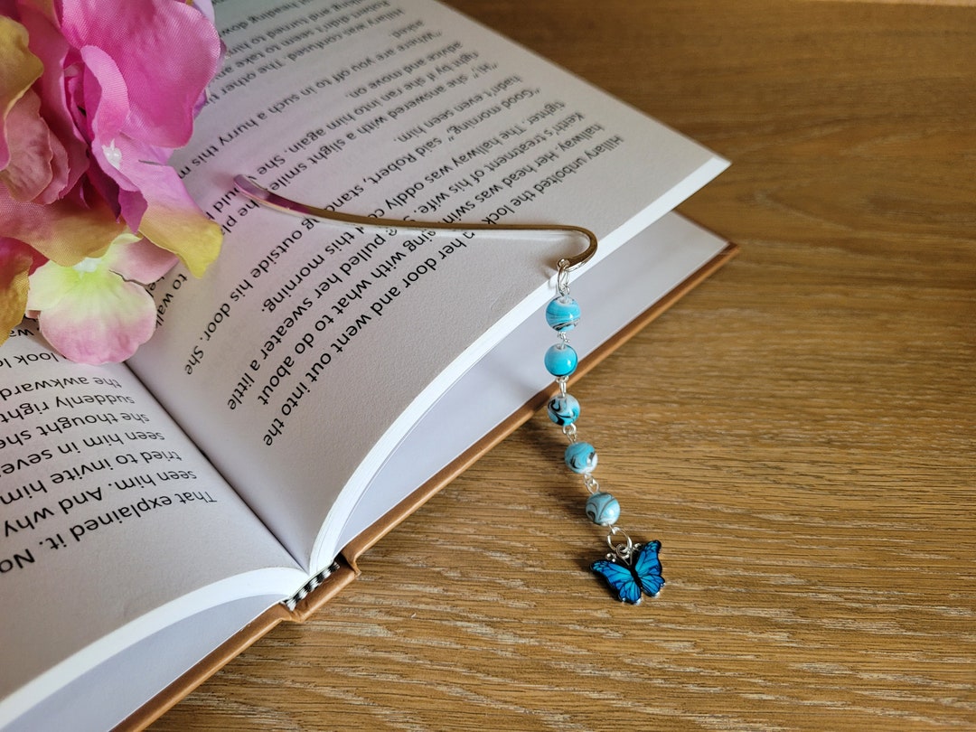 Metal Bookmarks | Silver Hook | Enamel Butterfly Charm | Acrylic Beads ...