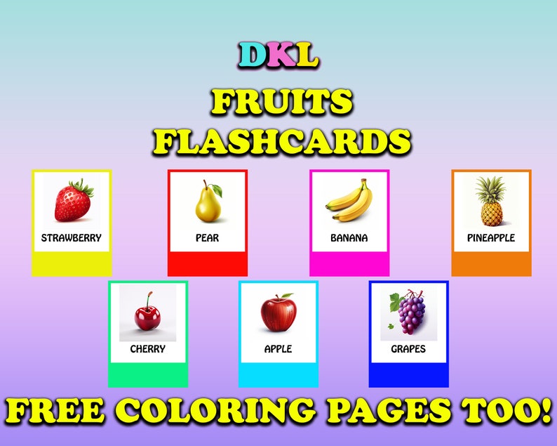 Printable FRUITS Flashcards for Kids! Free Coloring Pages Too! - Etsy UK