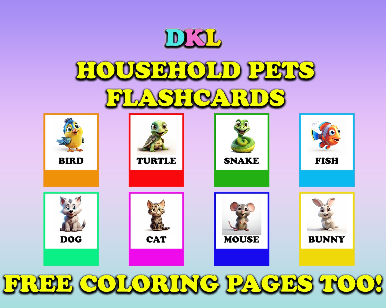 Printable PETS Flashcards for Kids! Free Coloring Pages Too! - Etsy