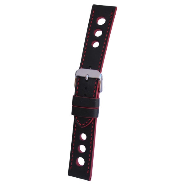 Black Leather Red Stitching Watch Strap - Etsy