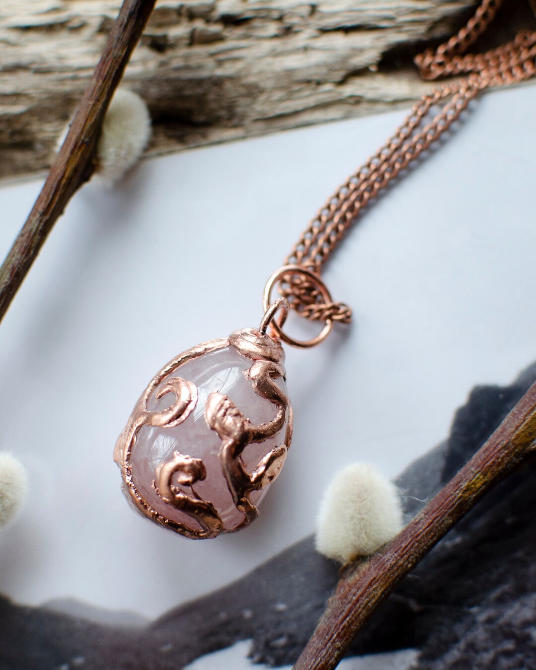 Rose Quartz Copper Electroformed Decorative Egg Pendant for Easter ...