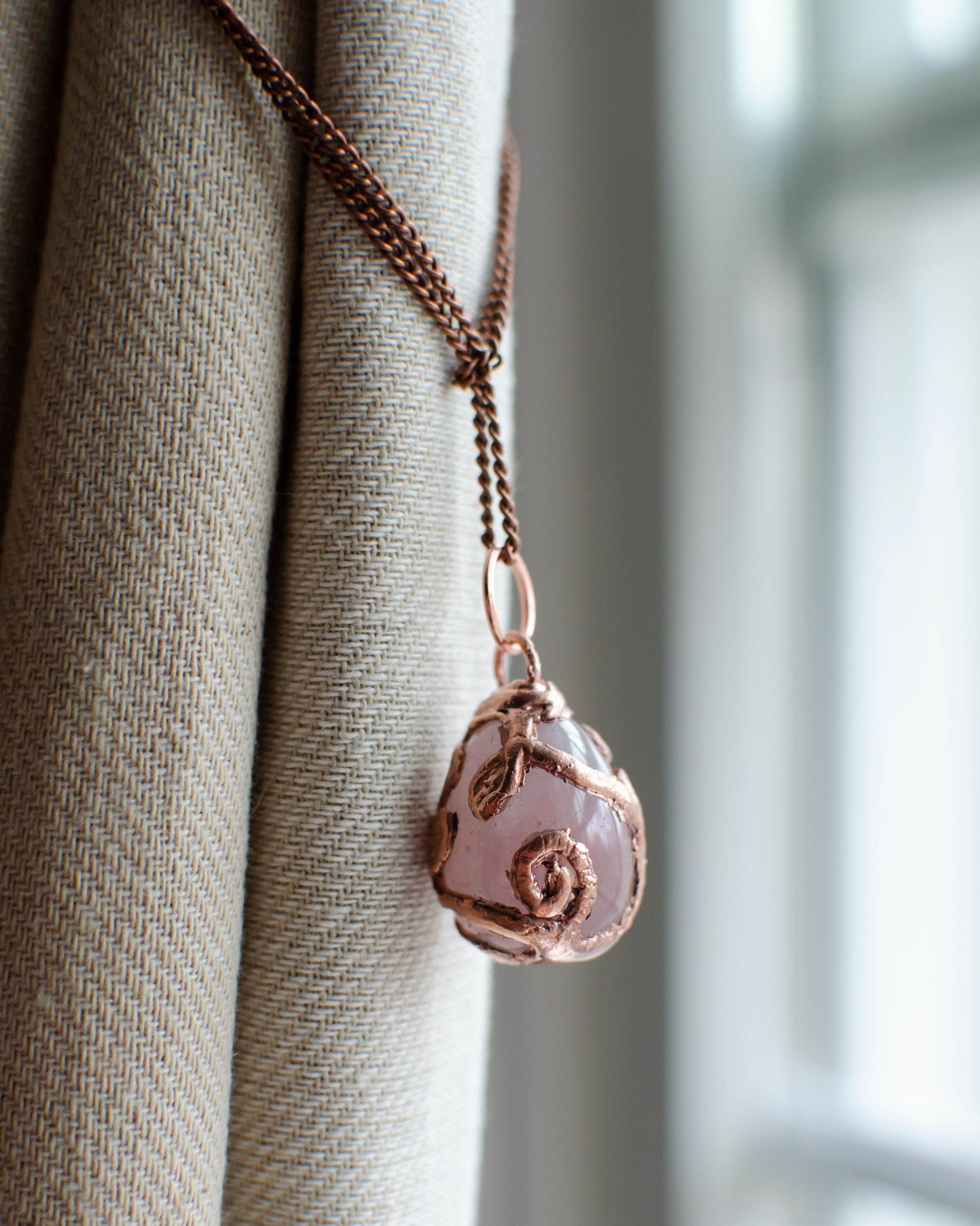 Rose Quartz Copper Electroformed Decorative Egg Pendant for Easter ...