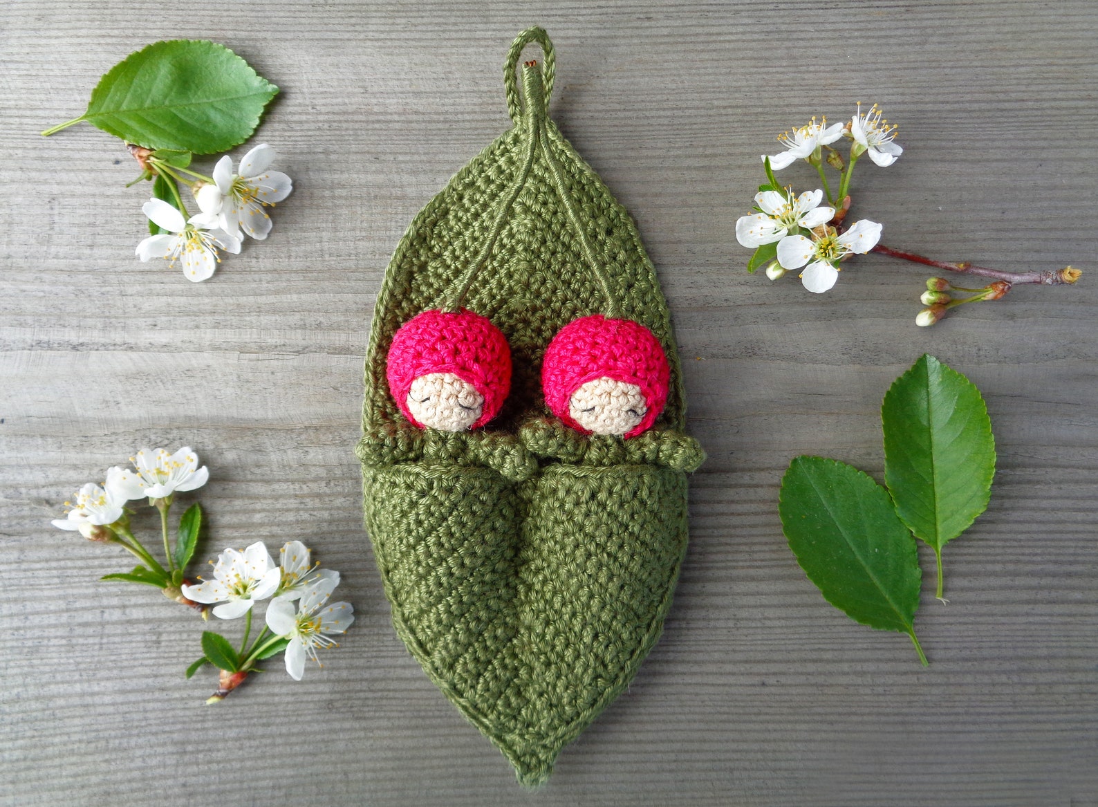 SET of 4 CROCHET PATTERNS Holly Baby Acorn Baby Cherry Babies Daffodil ...