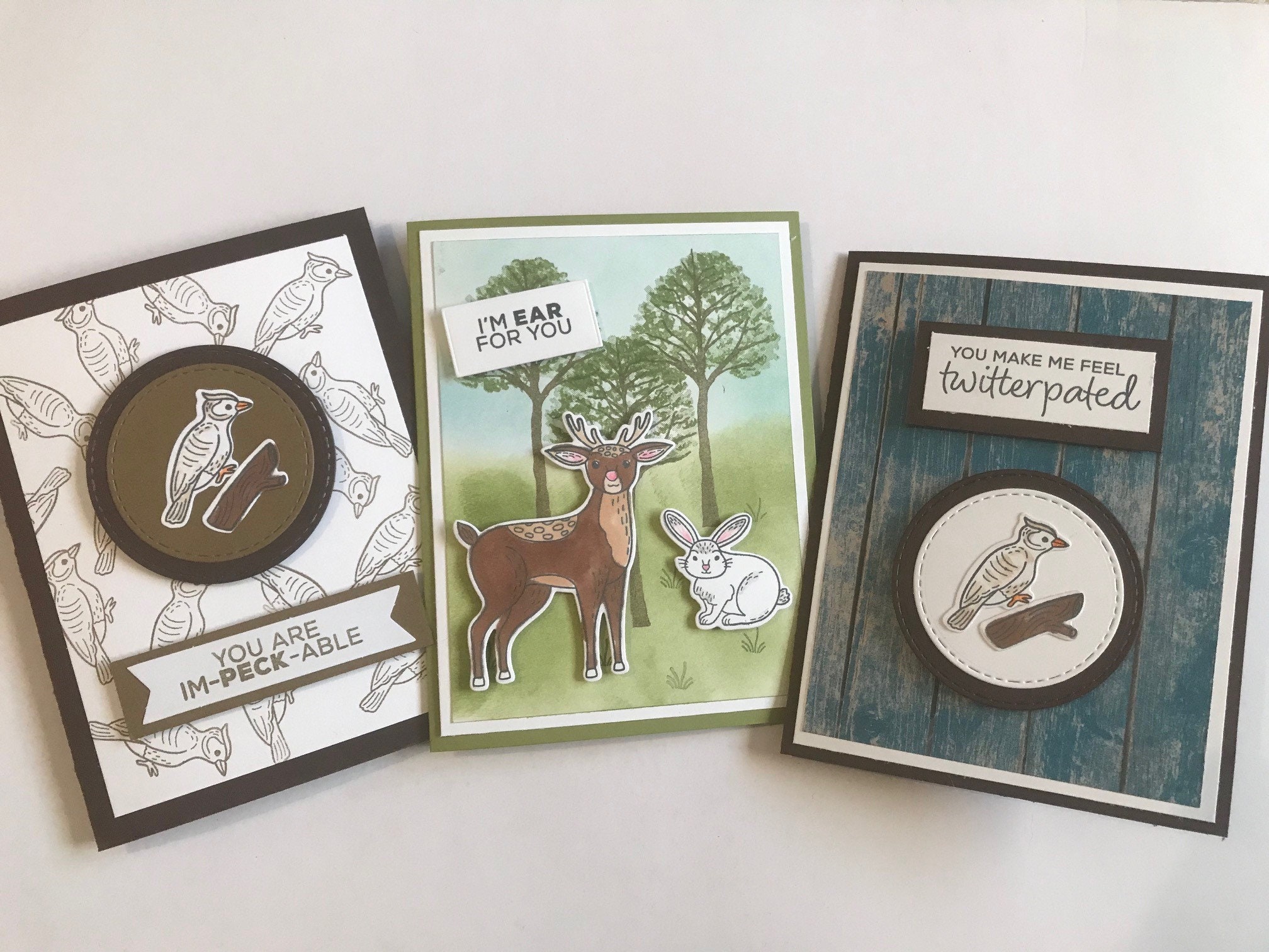 Forest Animals Greeting Cards, Woodpecker, Deer, Rabbit, Note Cards ...