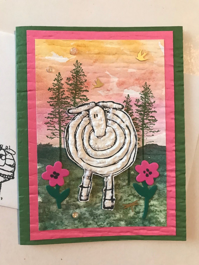 Birthday Sheep Puff Paint Greeting Cards, Rubber Stamped, Layered W ...