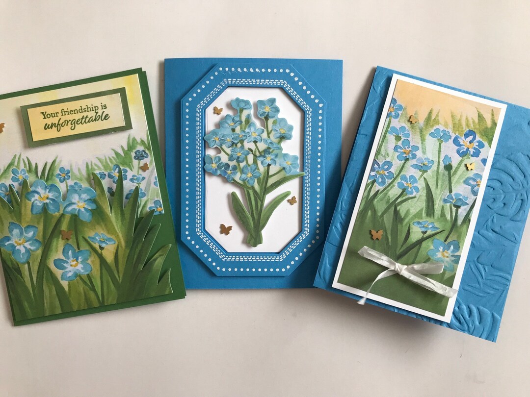 Collection of Forget-me-nots Flower Blank Note Cards, 3D, Embellished ...