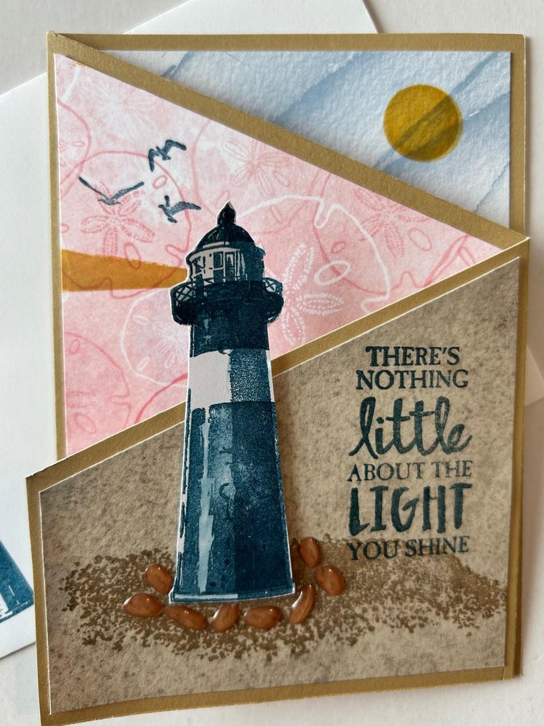 Birthday Lighthouse Angled Gate-fold Handmade, Rubberstamped Greeting ...
