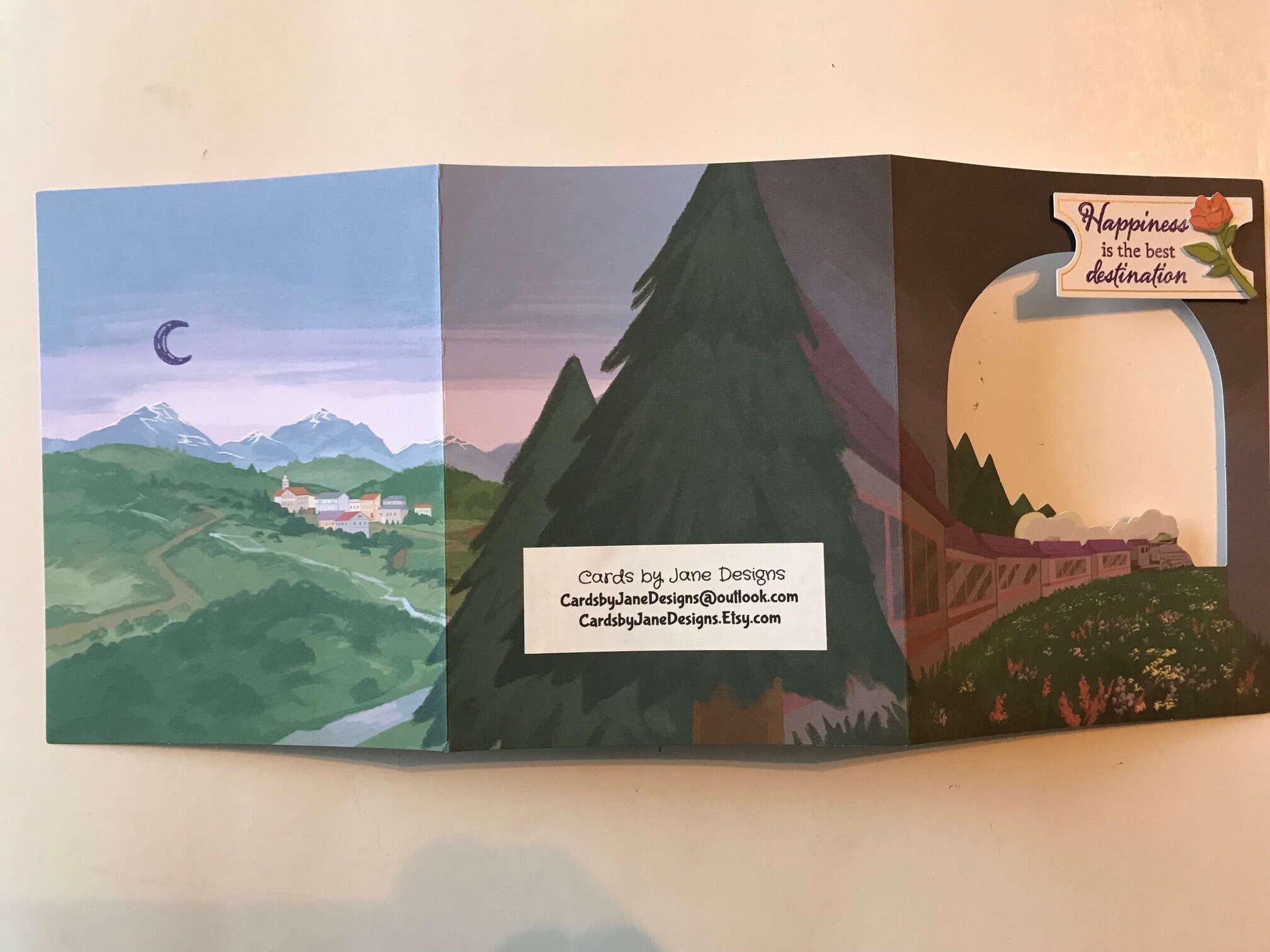 Whimsical Travel Best Destination Triple-fold Handmade Greeting Cards ...
