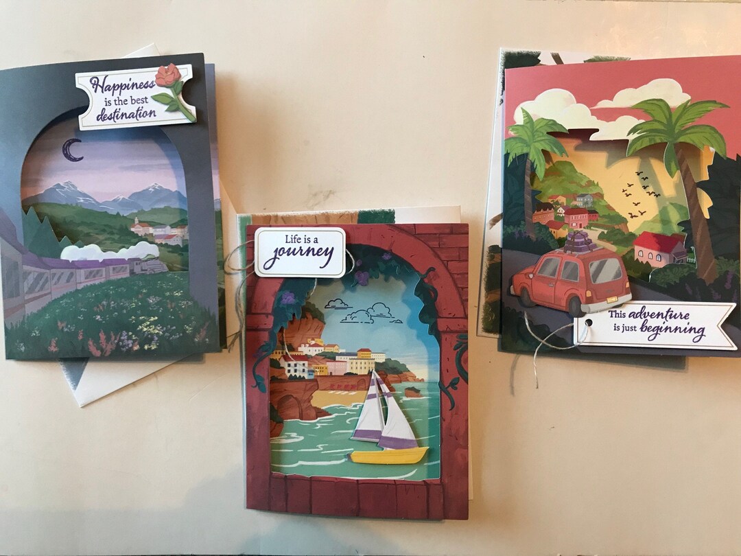 Whimsical Travel Best Destination Triple-fold Handmade Greeting Cards ...