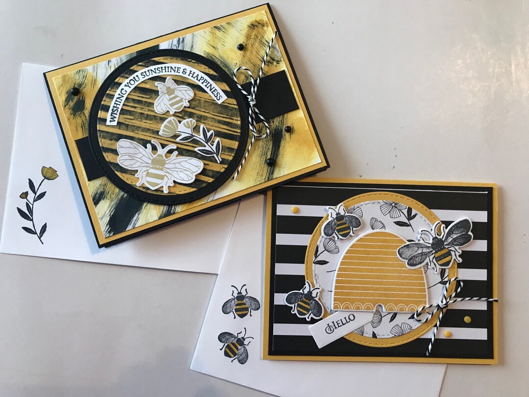 Two Fun Honey Bee Friendship Greeting Cards, Embellished, Embossed, 3D ...