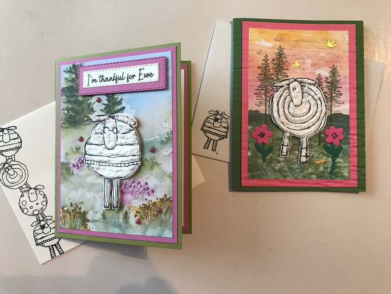 Birthday Sheep Puff Paint Greeting Cards, Rubber Stamped, Layered W ...