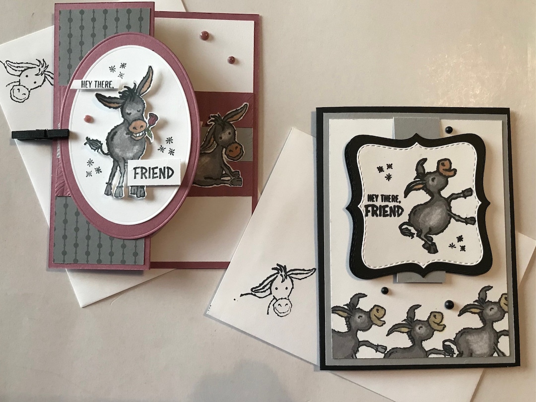 Blank Note Cards Darling Donkey Fun-fold Greeting Cards, Rubber Stamped ...