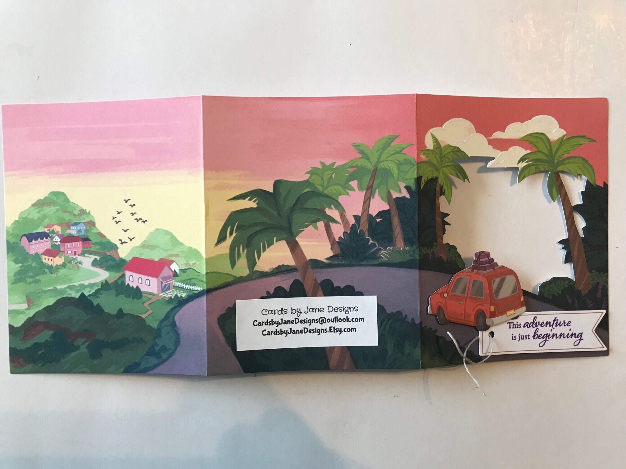 Whimsical Travel Best Destination Triple-fold Handmade Greeting Cards ...