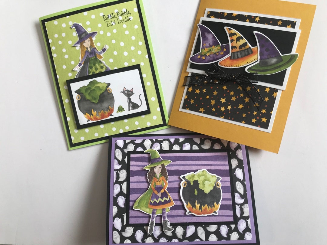 Halloween Cauldron Bubble Witch & Witches Hat Greeting Cards, Not ...