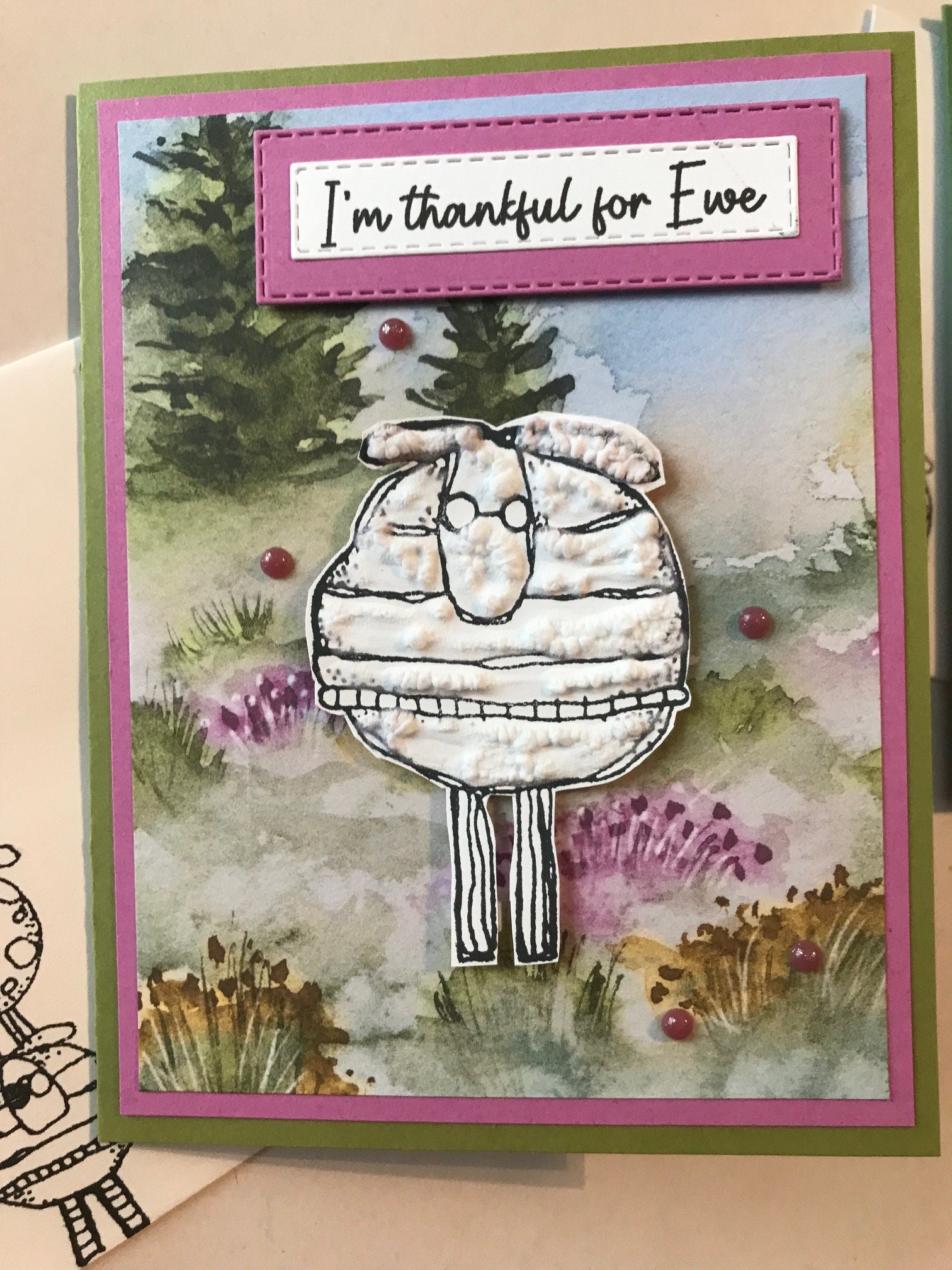 Birthday Sheep Puff Paint Greeting Cards, Rubber Stamped, Layered W ...