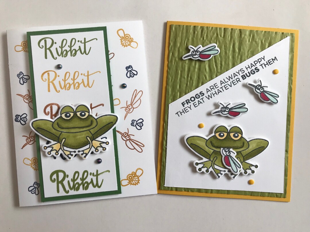 Friendship Frogs & Bugs Greeting Cards, Hand Stamped, 3-D, Embellished ...