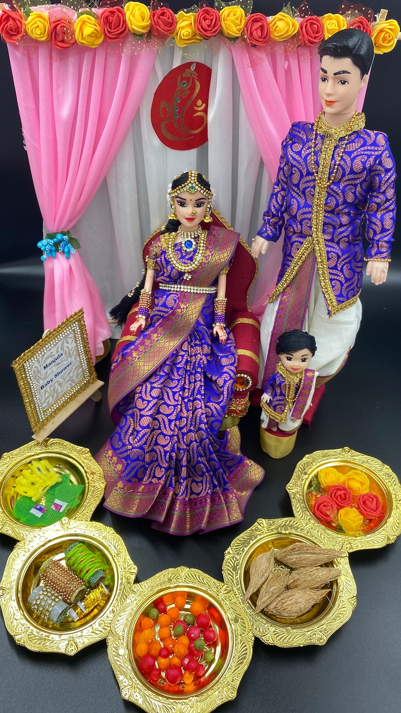 Indian Baby Shower Doll Set With Backdrop, Seemantham Valaikaappu Doll ...
