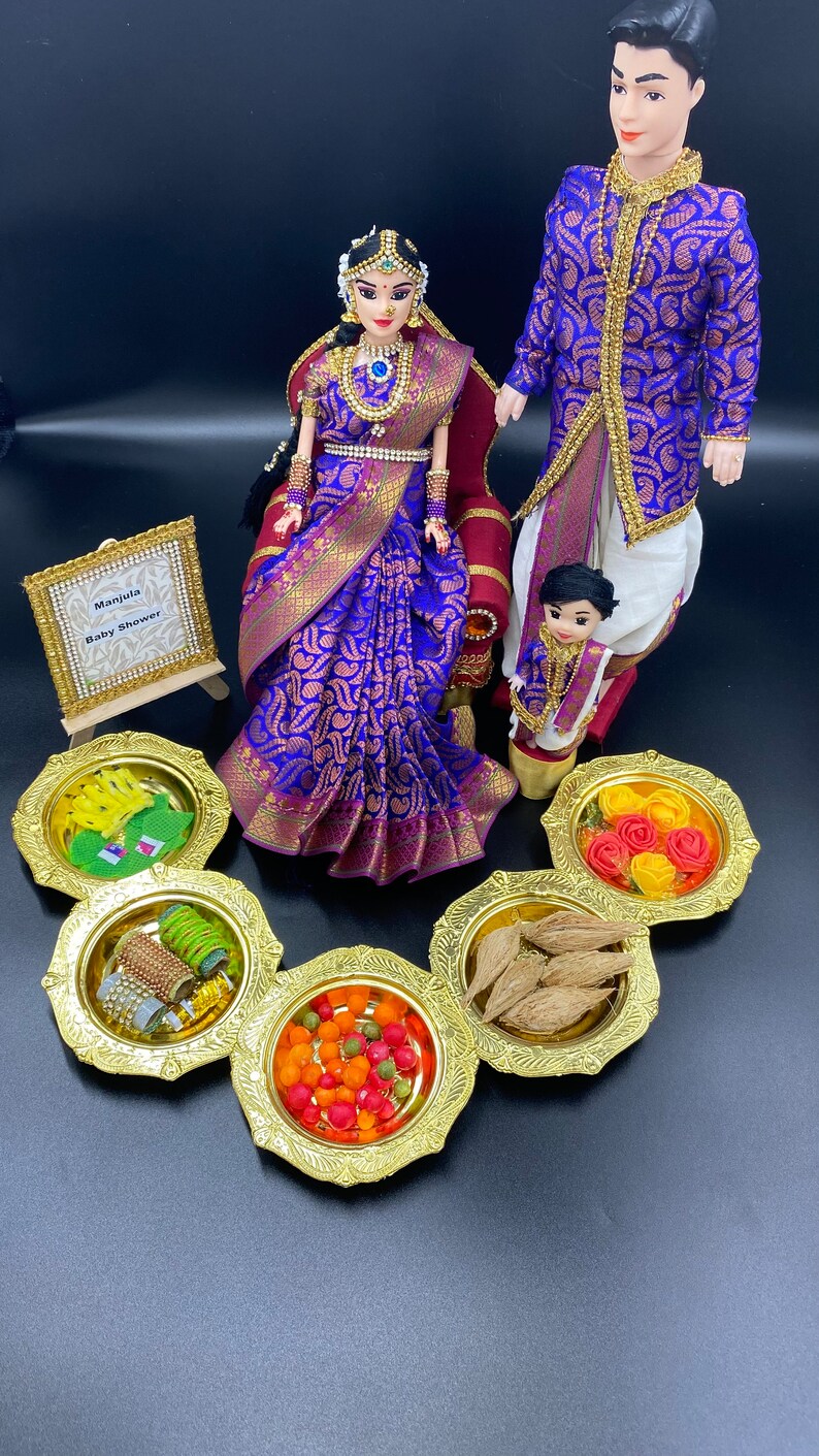 Indian Baby Shower Doll Set With Backdrop, Seemantham Valaikaappu Doll ...