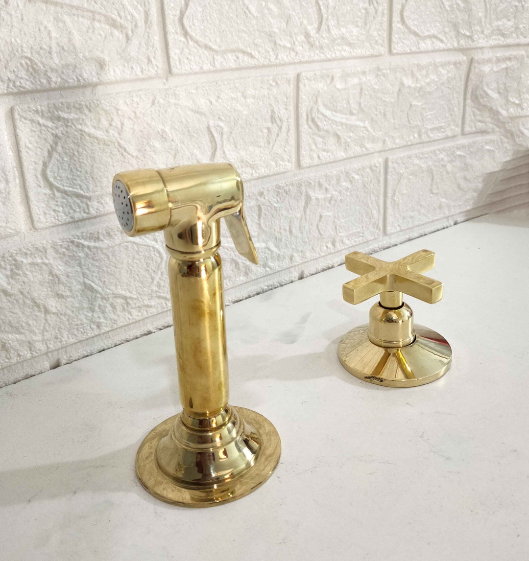 Solid Brass Kitchen Hand Sprayer, Unlacquered Brass Side Sprayer With ...