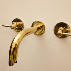 Unlacquered Brass Wall Mount Faucet Gold Double Handle | Lever Handle ...