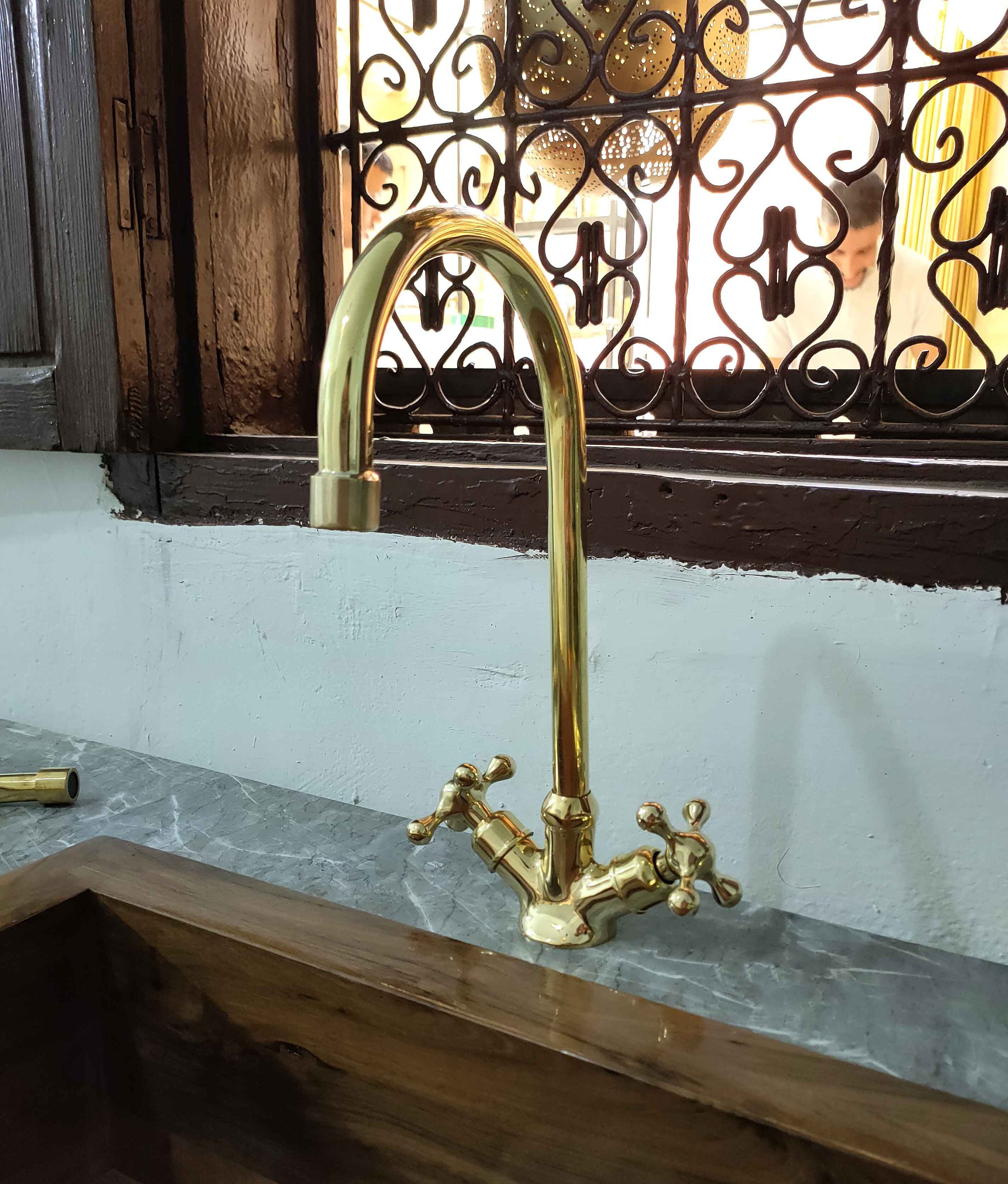 Unlacquered Brass Gooseneck Faucet With Aerator Two Handles - Etsy