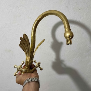 Unlacquered Brass Gooseneck Engraved Faucet, Duck Brass Faucet Bathroom ...