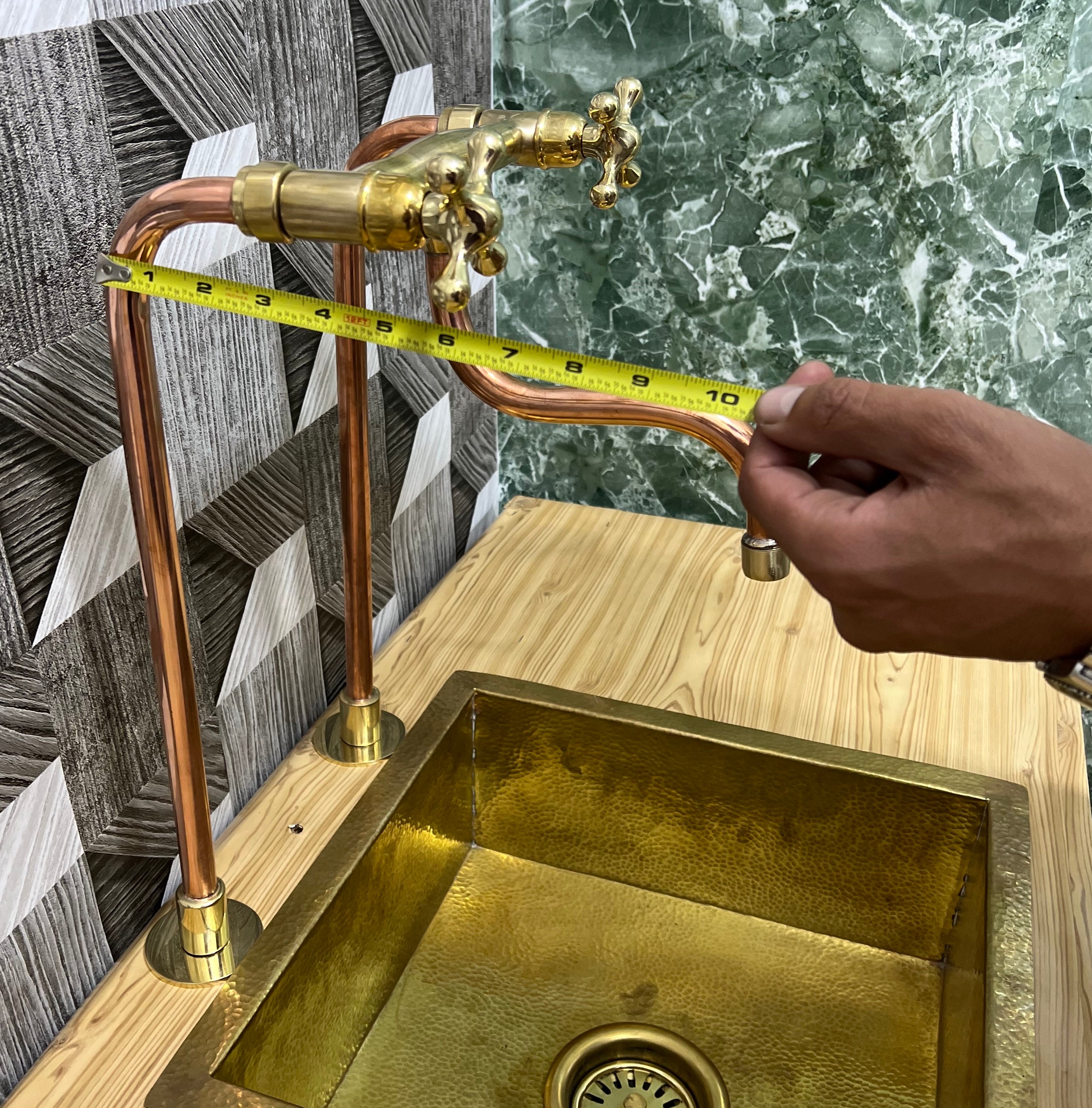 Unlacquered Brass and Solid Copper Antique Kitchen Faucet With Long ...