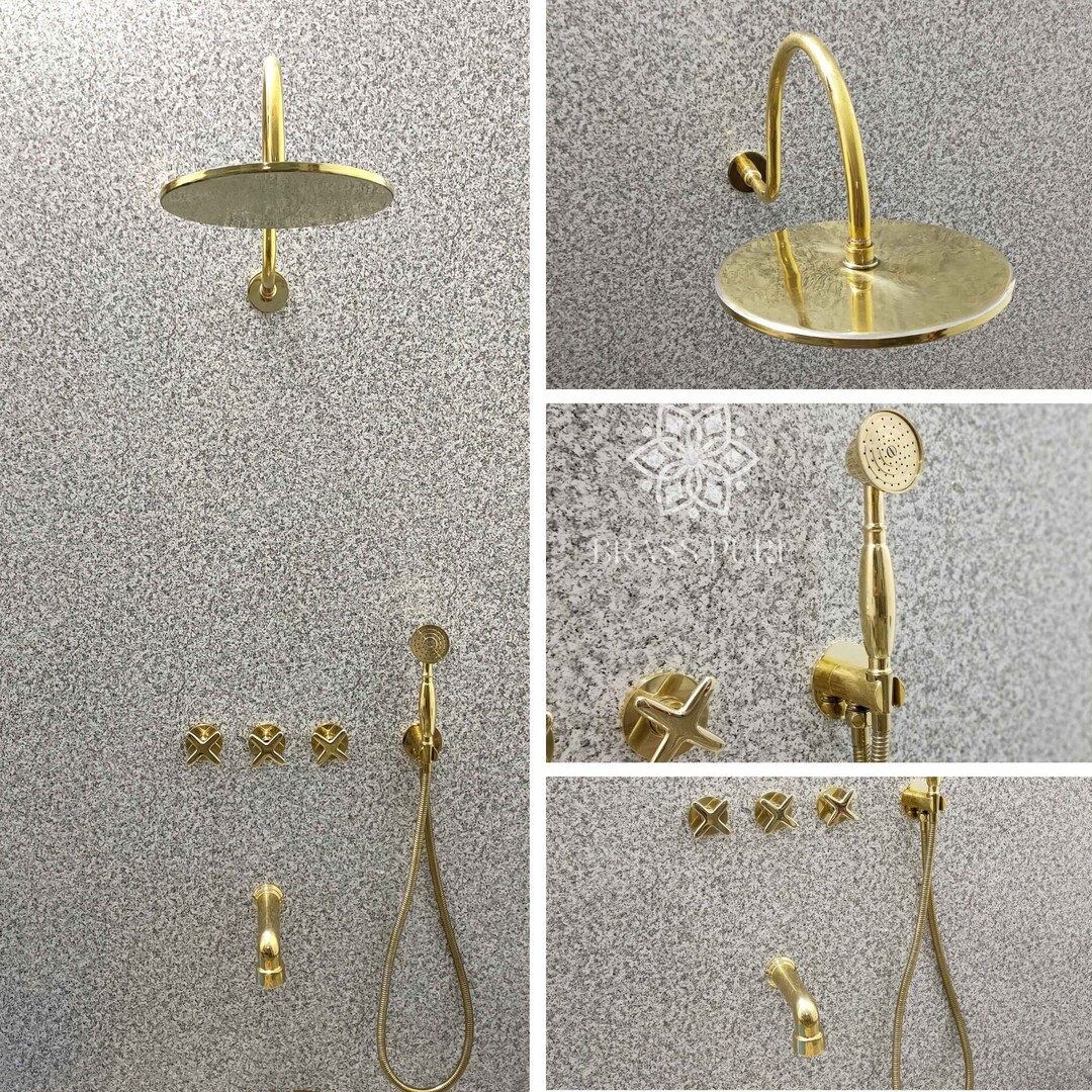 Antique Solid Brass Shower Set, 3 Outlets Shower System | Victorian ...