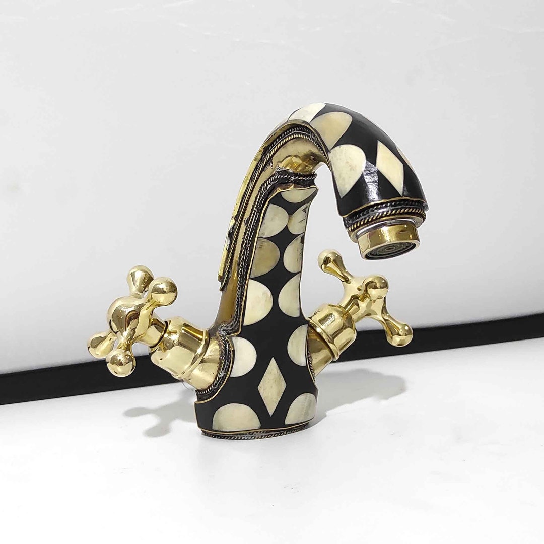 Unlaquered Brass Sink Faucet, Single Hole Basin Faucet - Brass, Resin ...