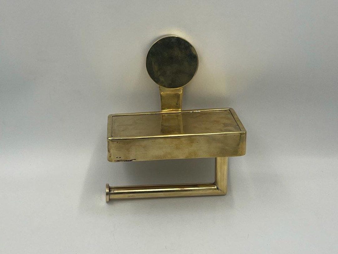 Brass Toilet Paper Holder With Shelf, Handmade Unlacquered Brass Phone ...