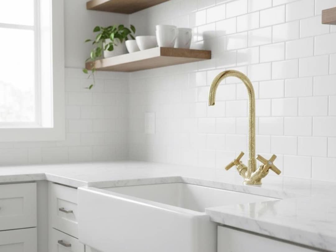 Unlacquered Brass Gooseneck Faucet , Single Hole Kitchen Faucet , Dual ...