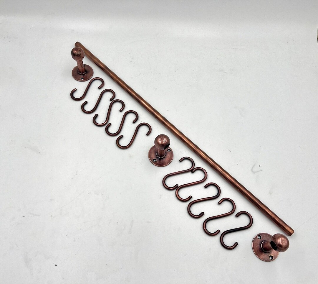 Copper Pot Rack, Brass Kitchen Pot Rail, Handmade Pot Rail and S Hooks ...
