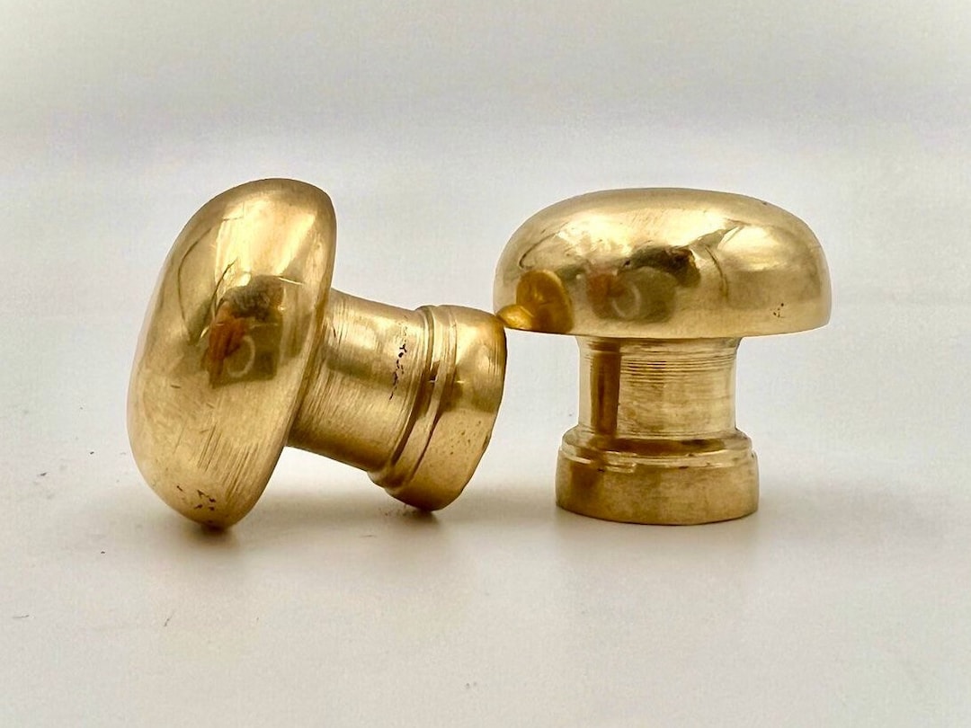 Set of Unlacquered Brass Knobs, Antique Brass Round Mushroom Knob ...