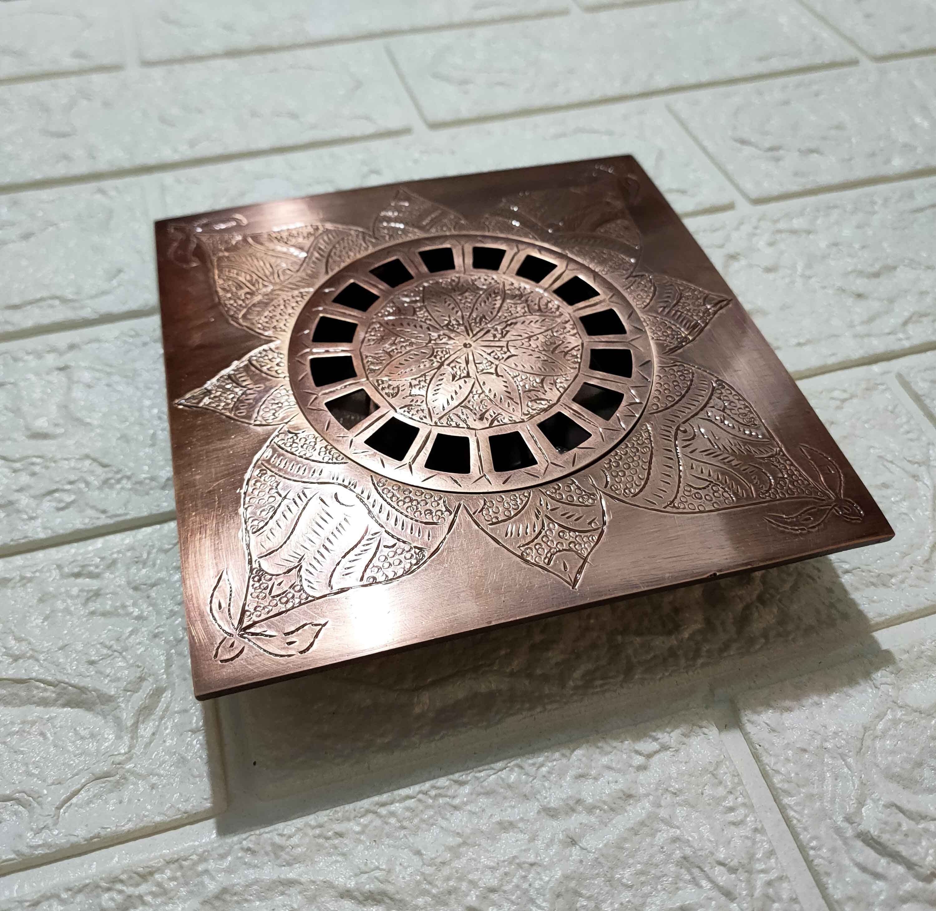 Engraved Antique Copper Square Floor Drain, Etched Shower Drain ...