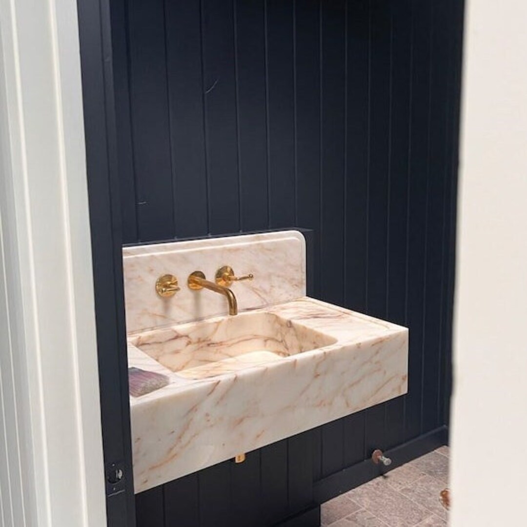 Solid Brass Wall Mounted Faucet, Unlacquered Brass Bathroom Faucet With ...