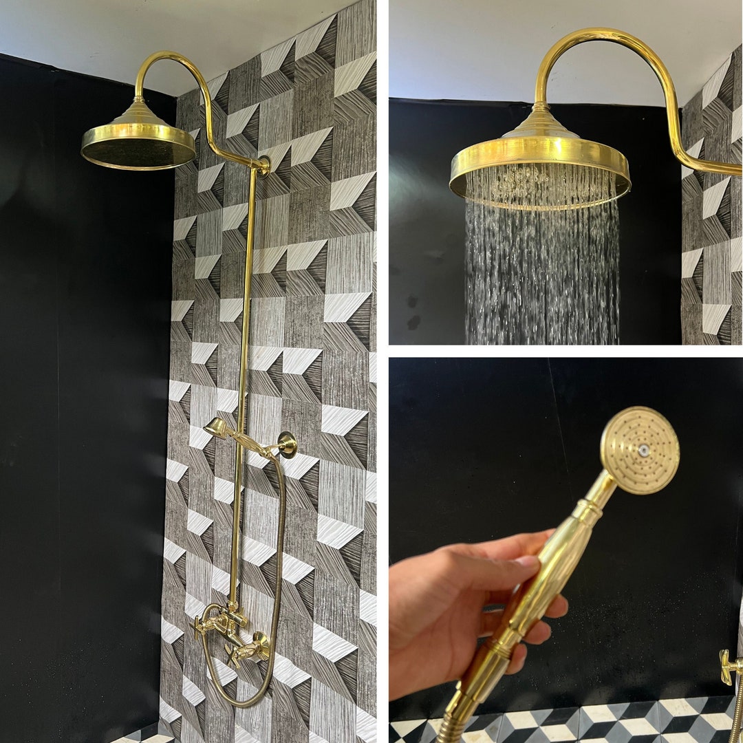 Solid Brass Shower Set With Handheld Shower And Cross Handles 8 Inches