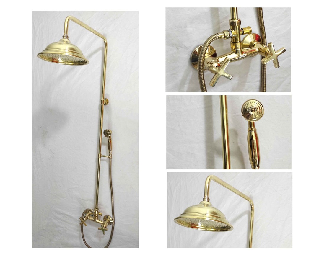 Unlacquered Brass Shower System High Pressure With Hand Shower, Luxury ...