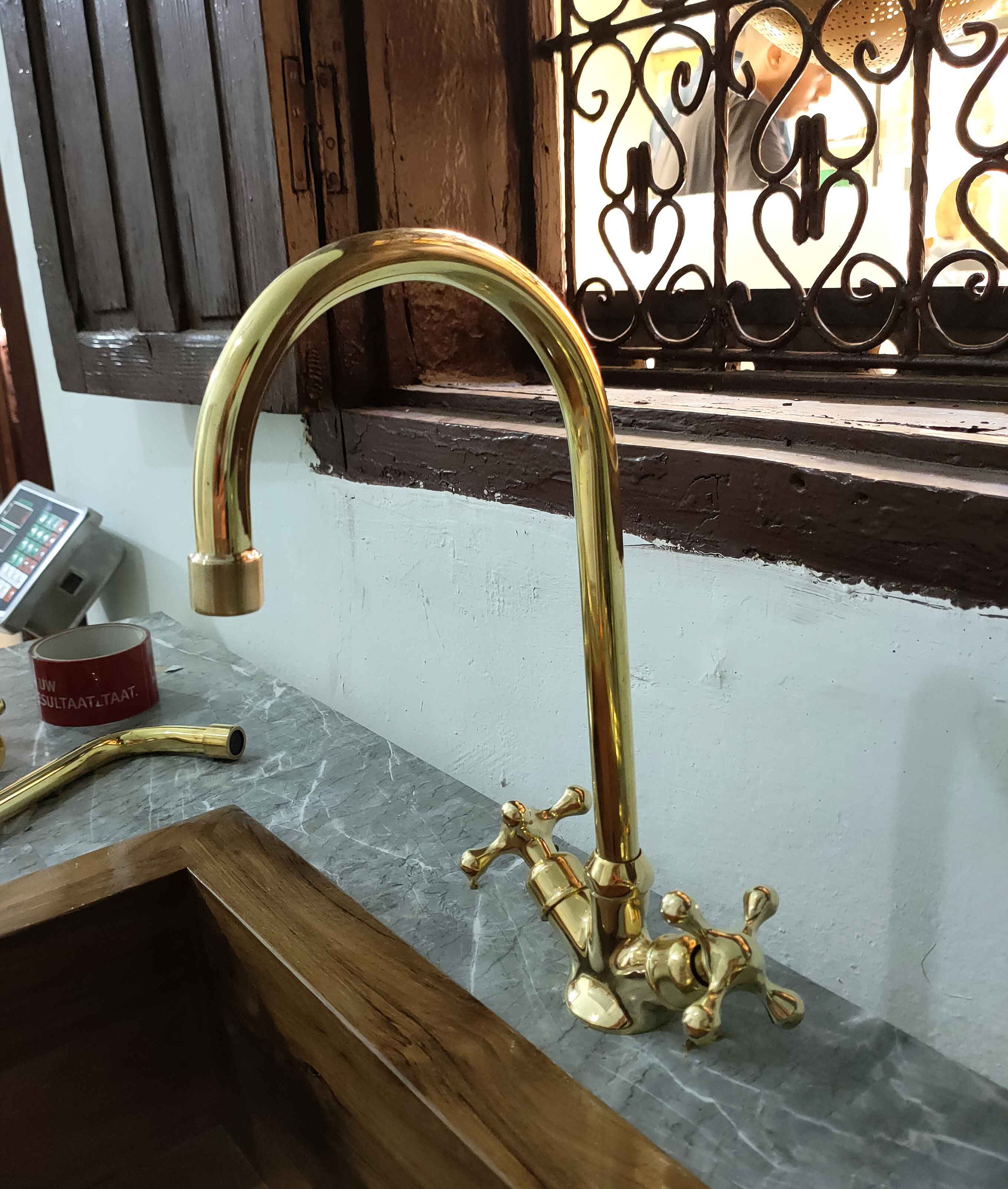 Unlacquered Brass Gooseneck Faucet With Aerator Two Handles - Etsy