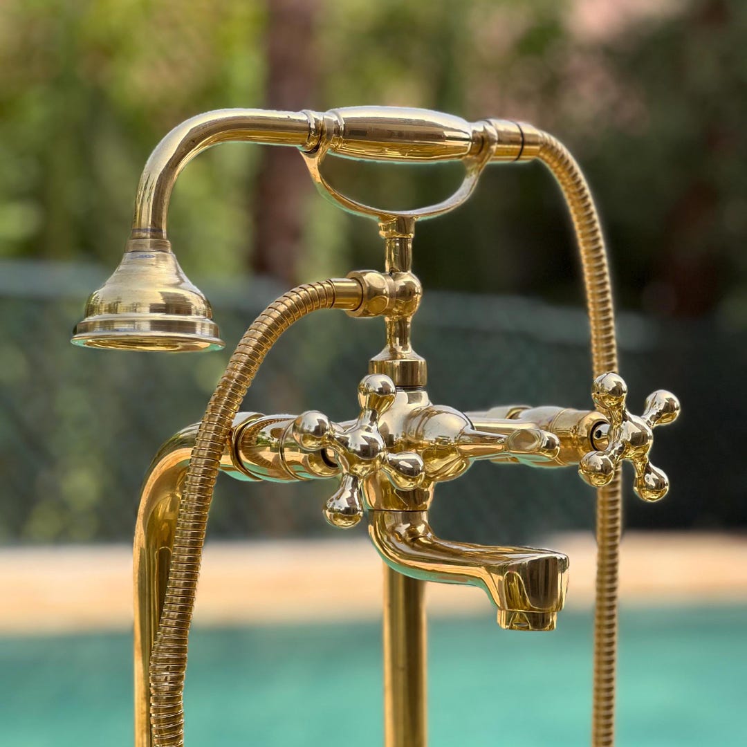 Unlacquered Brass Tub Filler, Solid Brass Floor Mount Tub Filler ...