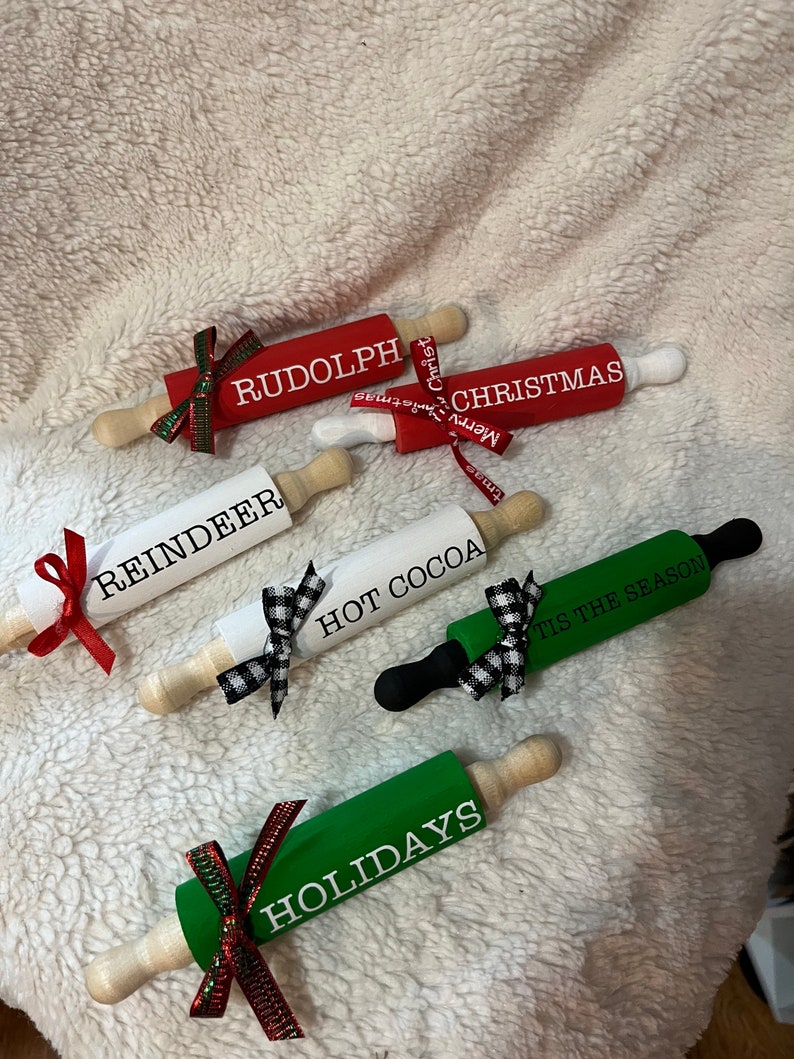 Christmas Mini Wood Rolling Pin Tier Tray Decorating Small - Etsy