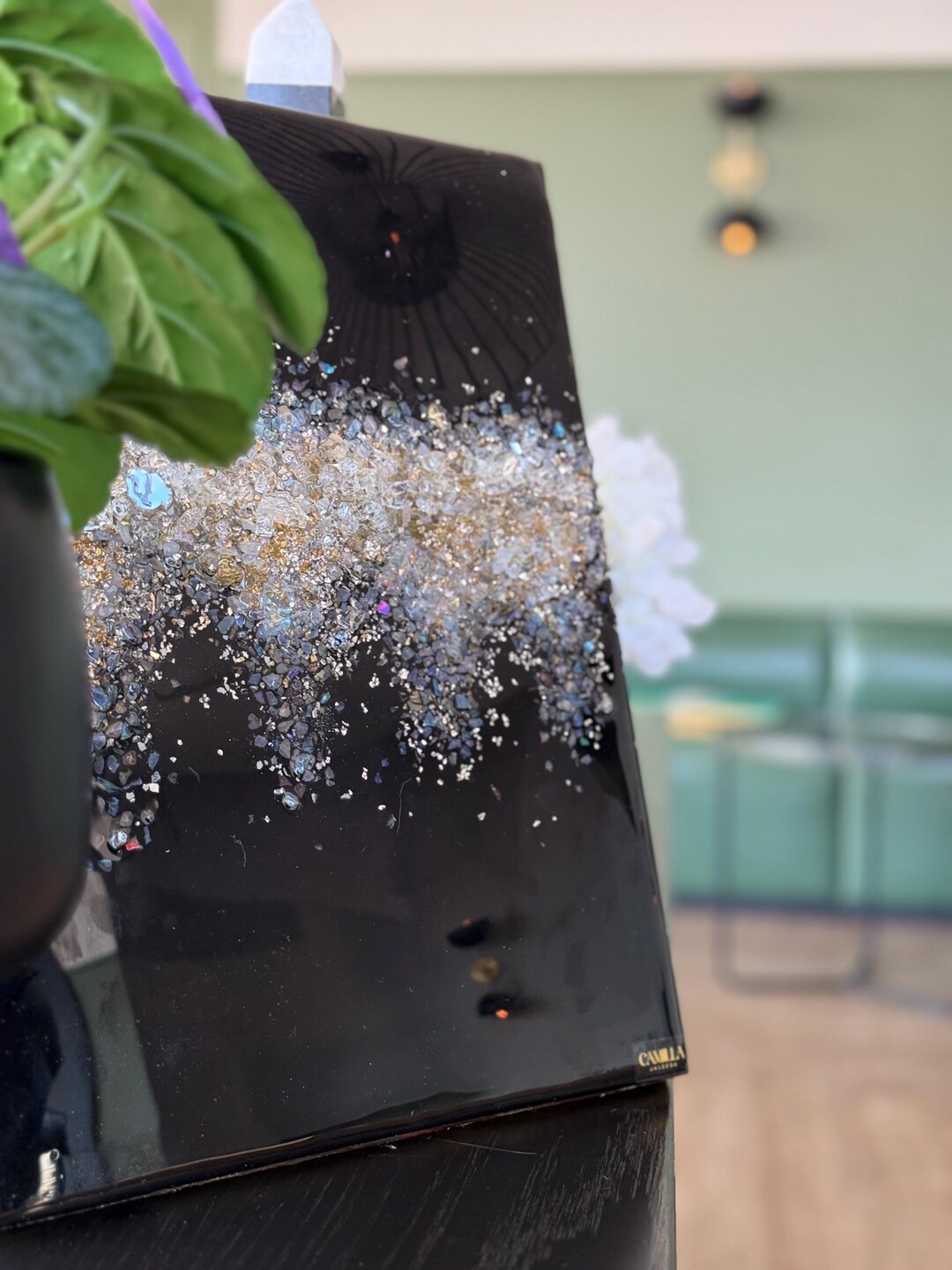 12x16 Black Crystal Resin Artwork, Wall Art, Geode Art, Wall Decor ...