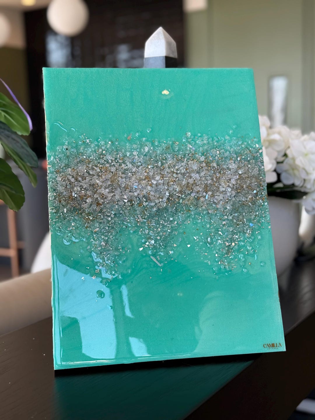 Teal Crystal Resin Geode Artwork: Modern Wall Decor (12x16) - Etsy
