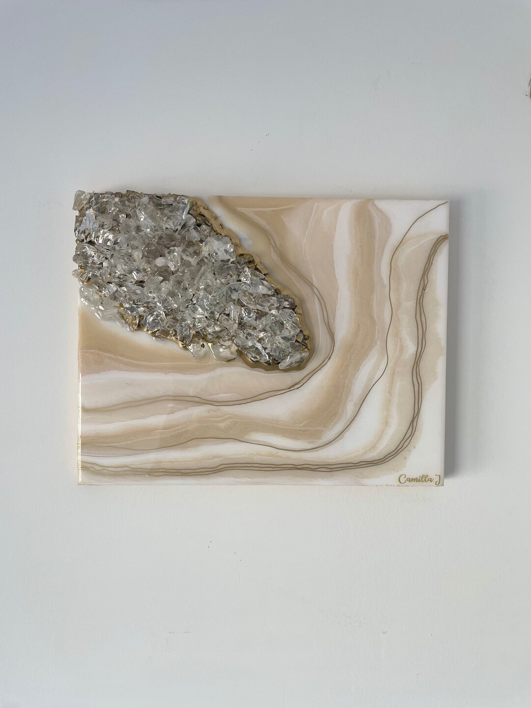 White & Beige Resin Artwork Wall Art Geode Art Wall Decor - Etsy