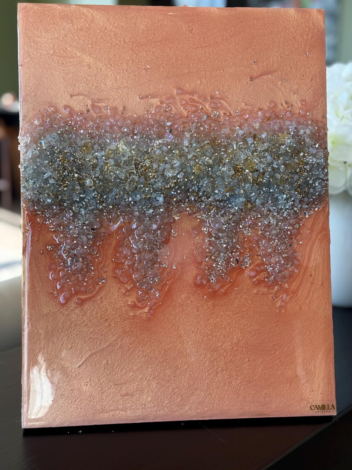 Peach Crystal Resin Geode Art: 12x16 Wall Decor - Etsy