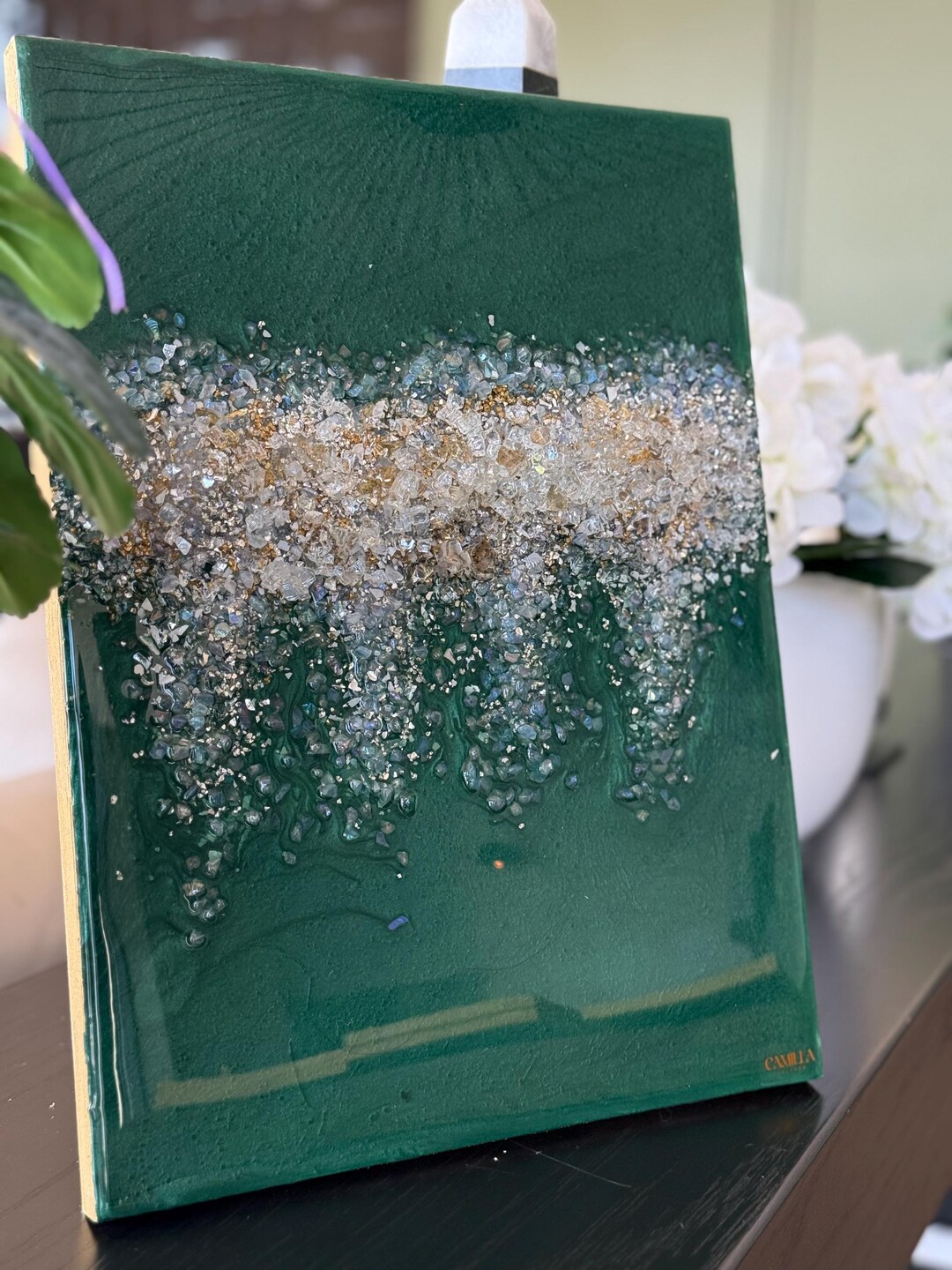 Green Crystal Resin Geode Artwork: 12x16 Wall Art - Etsy