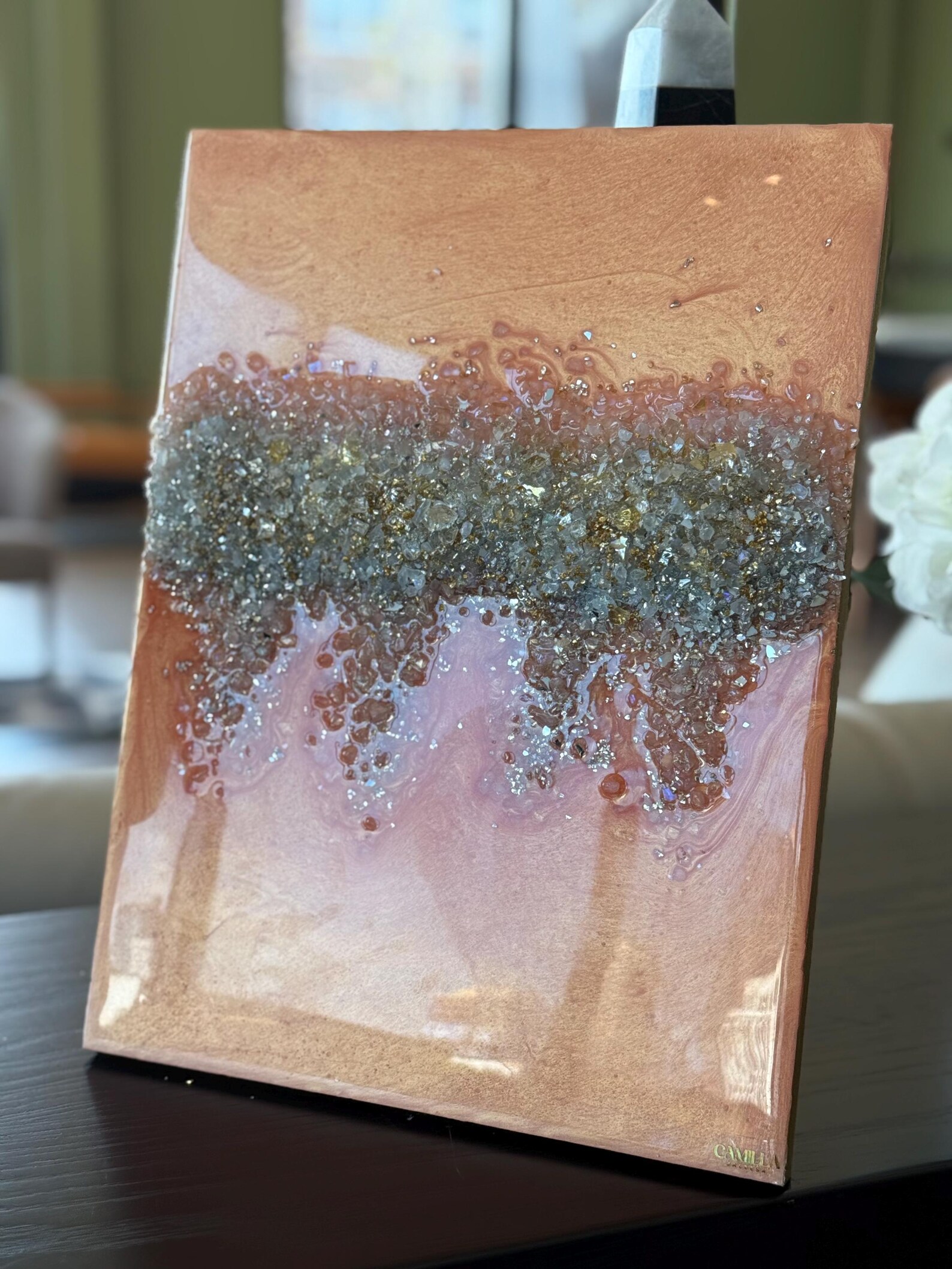 Peach Crystal Resin Geode Art: 12x16 Wall Decor - Etsy